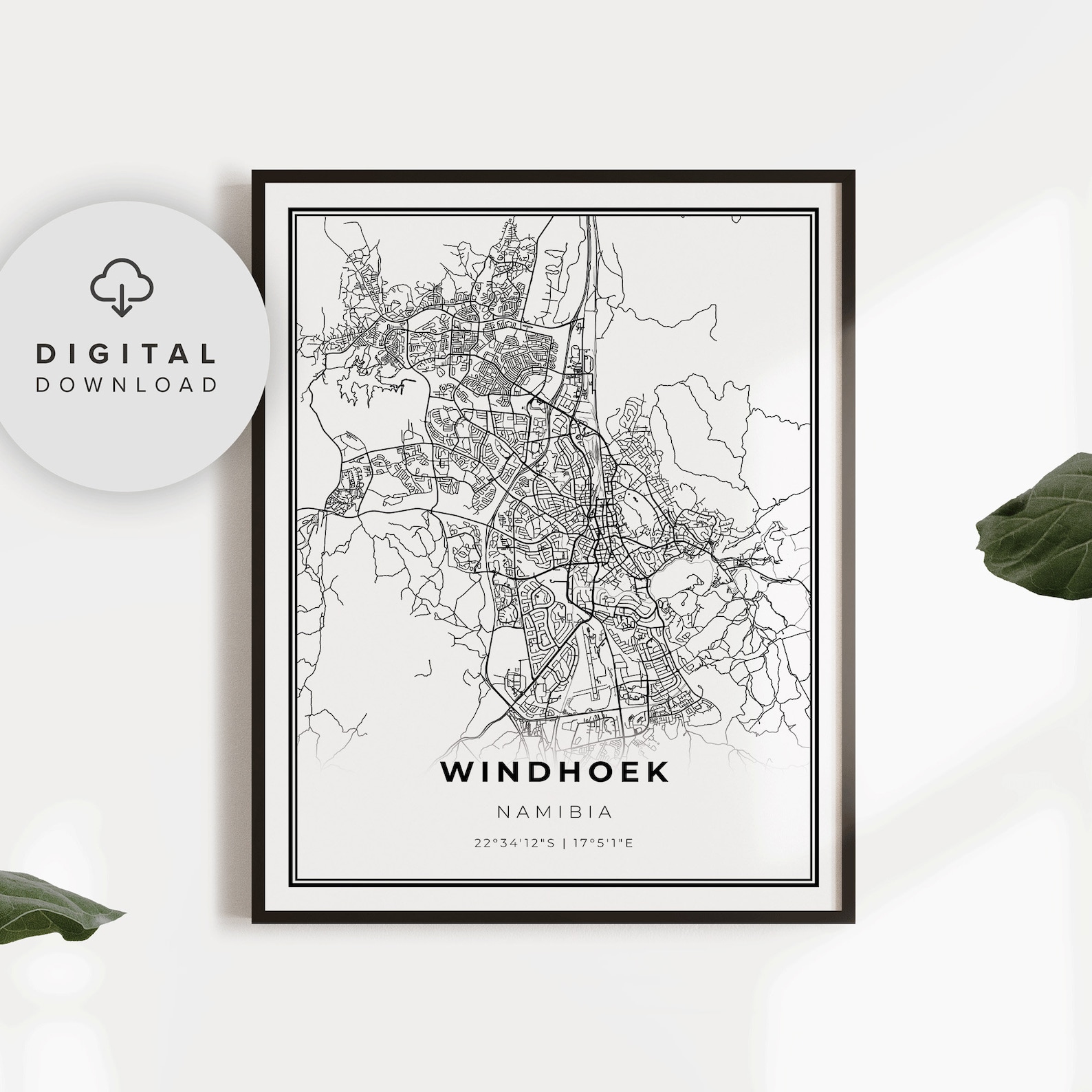 Windhoek Map Print, Namibia Map Art Poster, Windhuk Africa, Printable ...