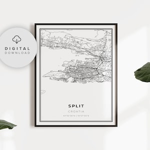Split Map Print, Croatia Map Art Poster, Printable City Street Road Map ...