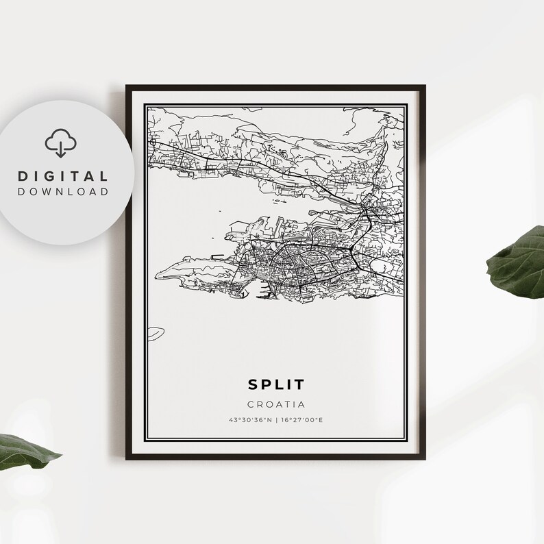 Split Map Print Croatia Map Art Poster Printable City Street - Etsy