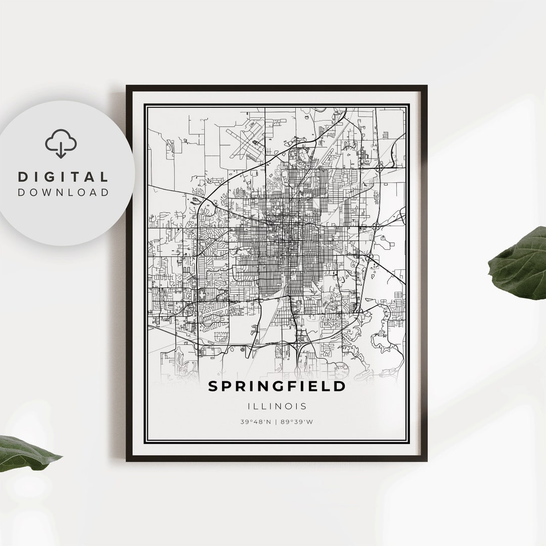 Springfield Map Print, Illinois IL USA Map Art Poster, Printable City ...