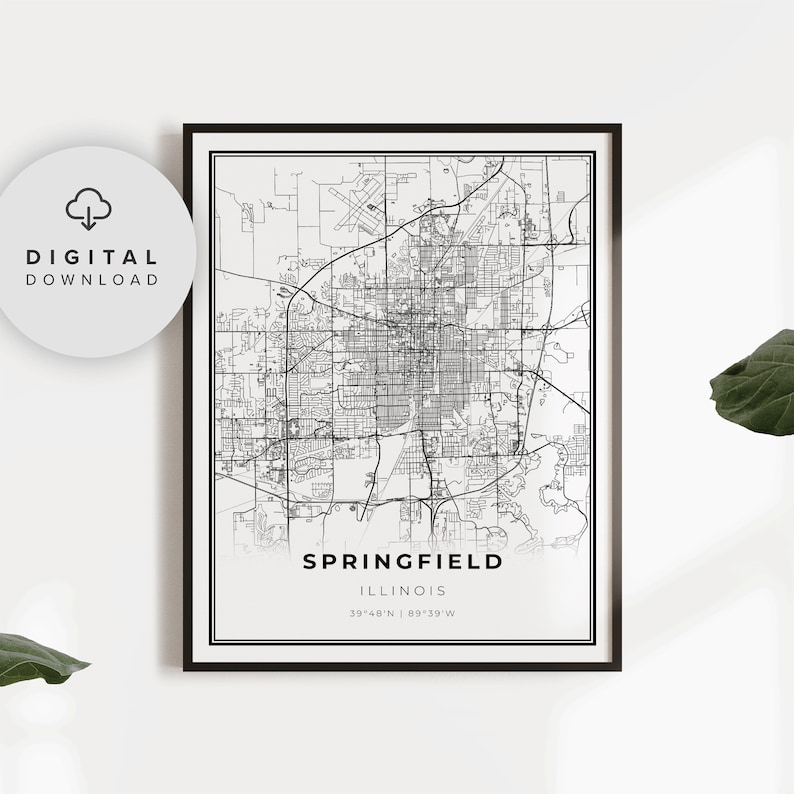 Springfield Illinois Map Art Print, City Street Map Poster (digital ...