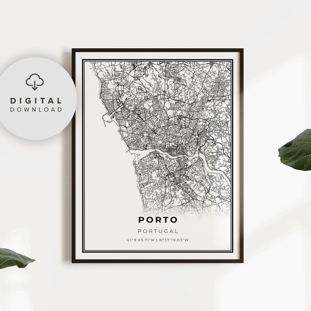 Porto Map Print, Portugal Map Art Poster, Printable City Street Road ...