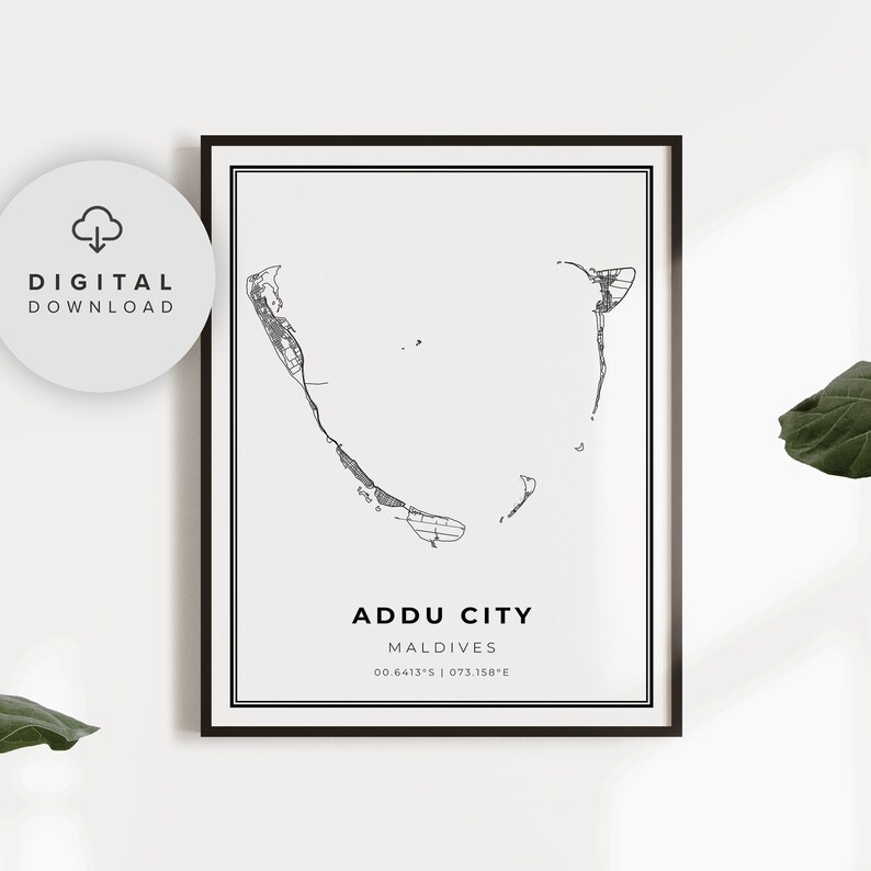 Addu City Map Print Maldives Map Art Poster Printable city | Etsy