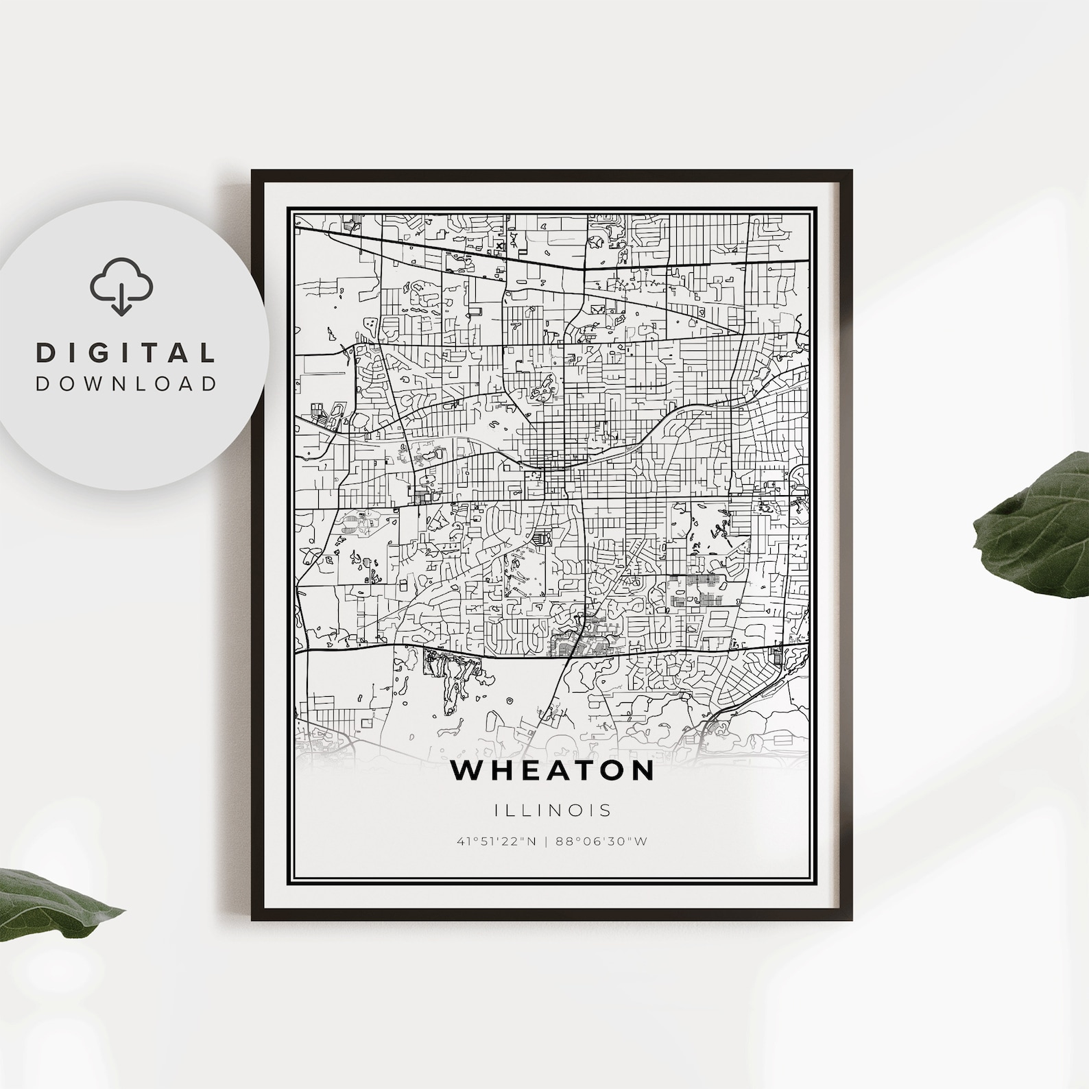 Wheaton Map Print, Illinois IL USA Map Art Poster, Dupage County ...