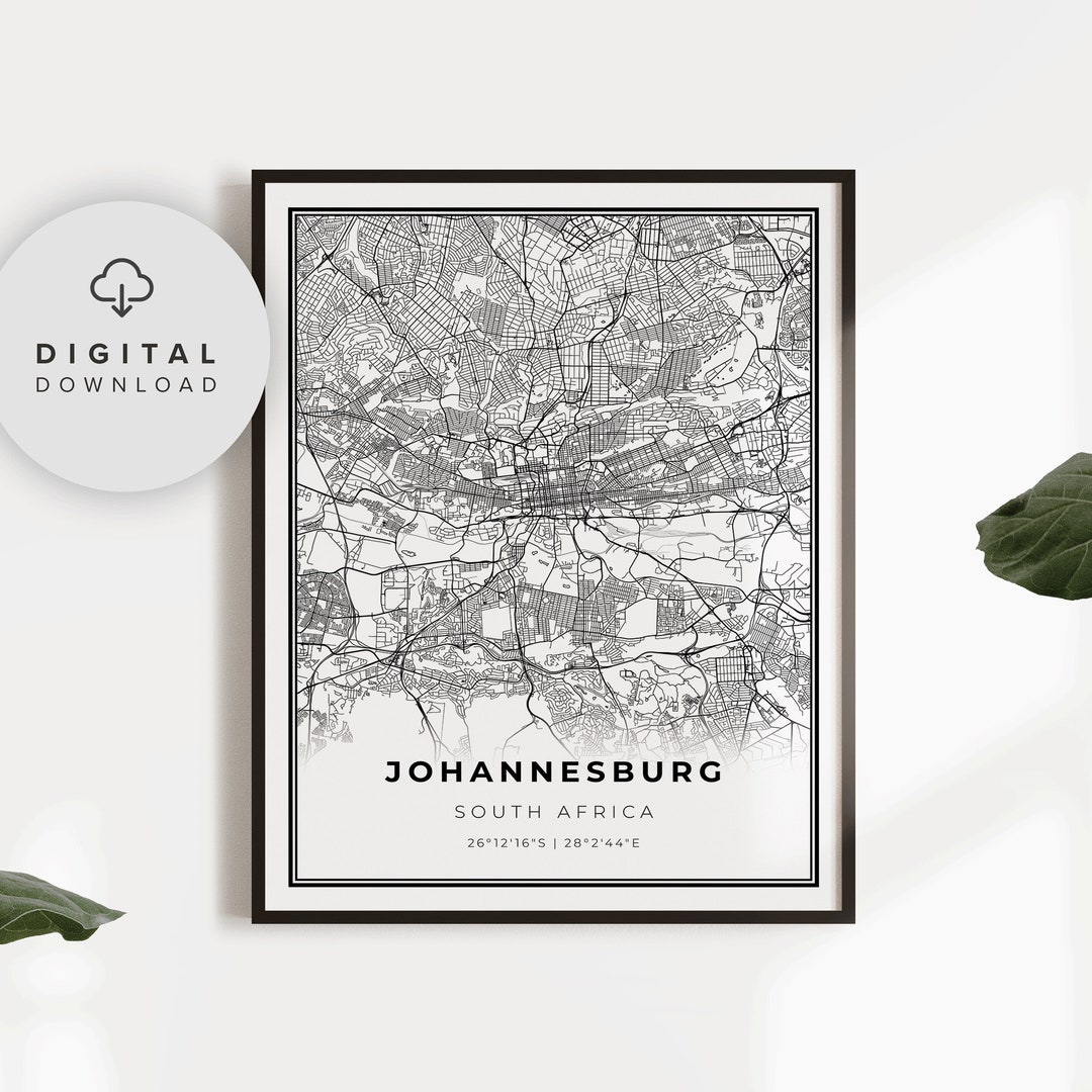 Johannesburg Map Print, South Africa Map Art Poster, Printable City ...