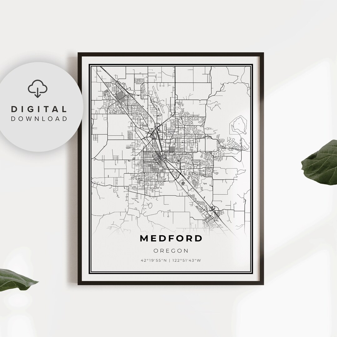 Medford Map Print, Oregon OR USA Map Art Poster, Printable City Street ...