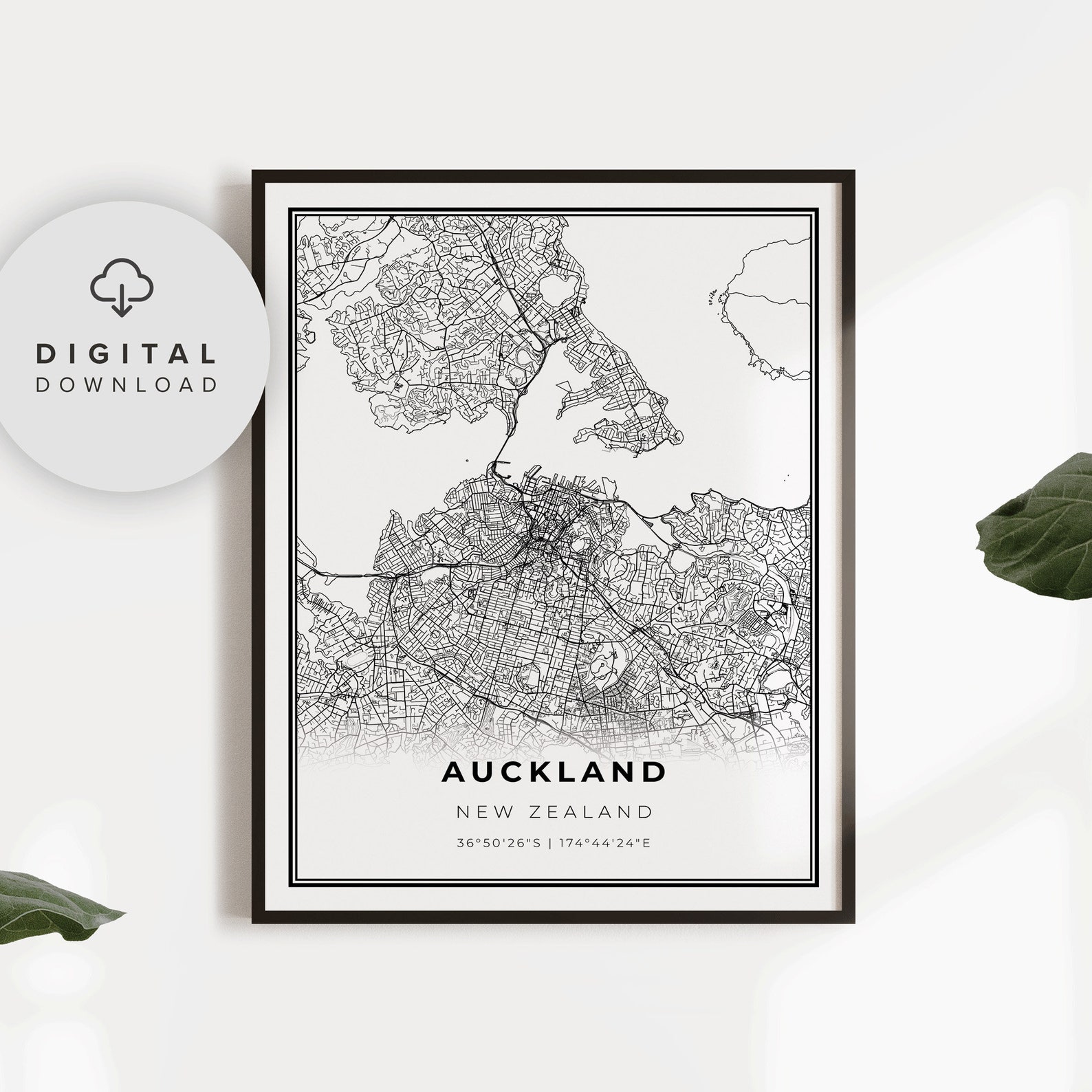 Auckland Map Print New Zealand Map Art Poster Printable city | Etsy