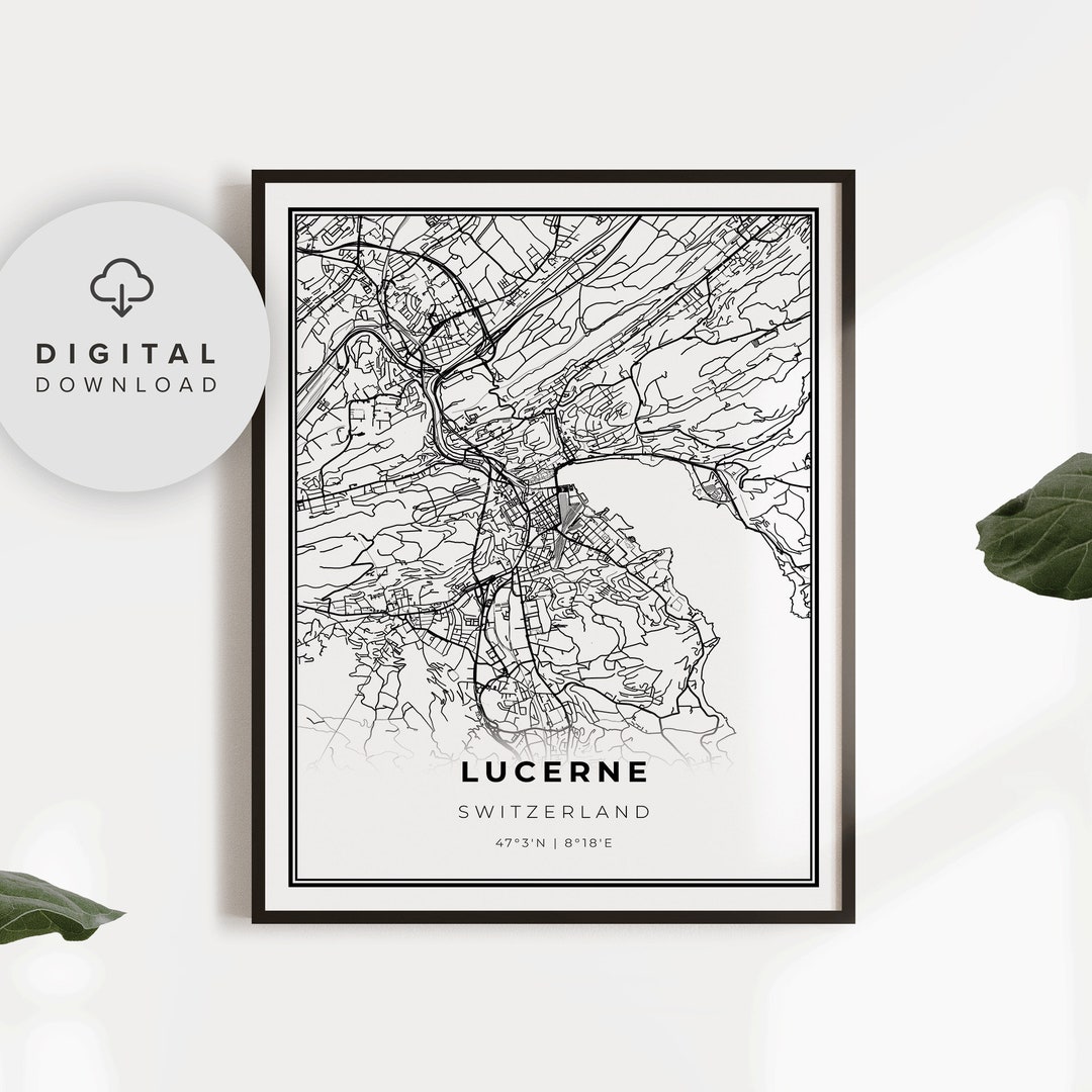 Lucerne Map Print, Switzerland Luzern Swiss Map Art Poster, Printable ...