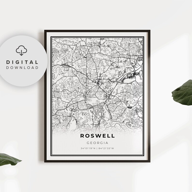 Roswell Georgia Map Print, City Street Map Art (digital Download ...