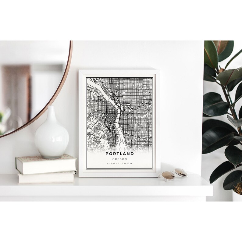 Downtown Portland Map Art Print, Oregon City Street Map (digital ...