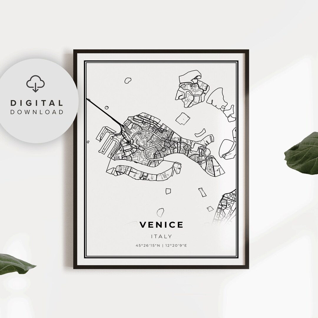Venice Map Print, Italy Italia Map Art Poster, Venetian Venesia ...