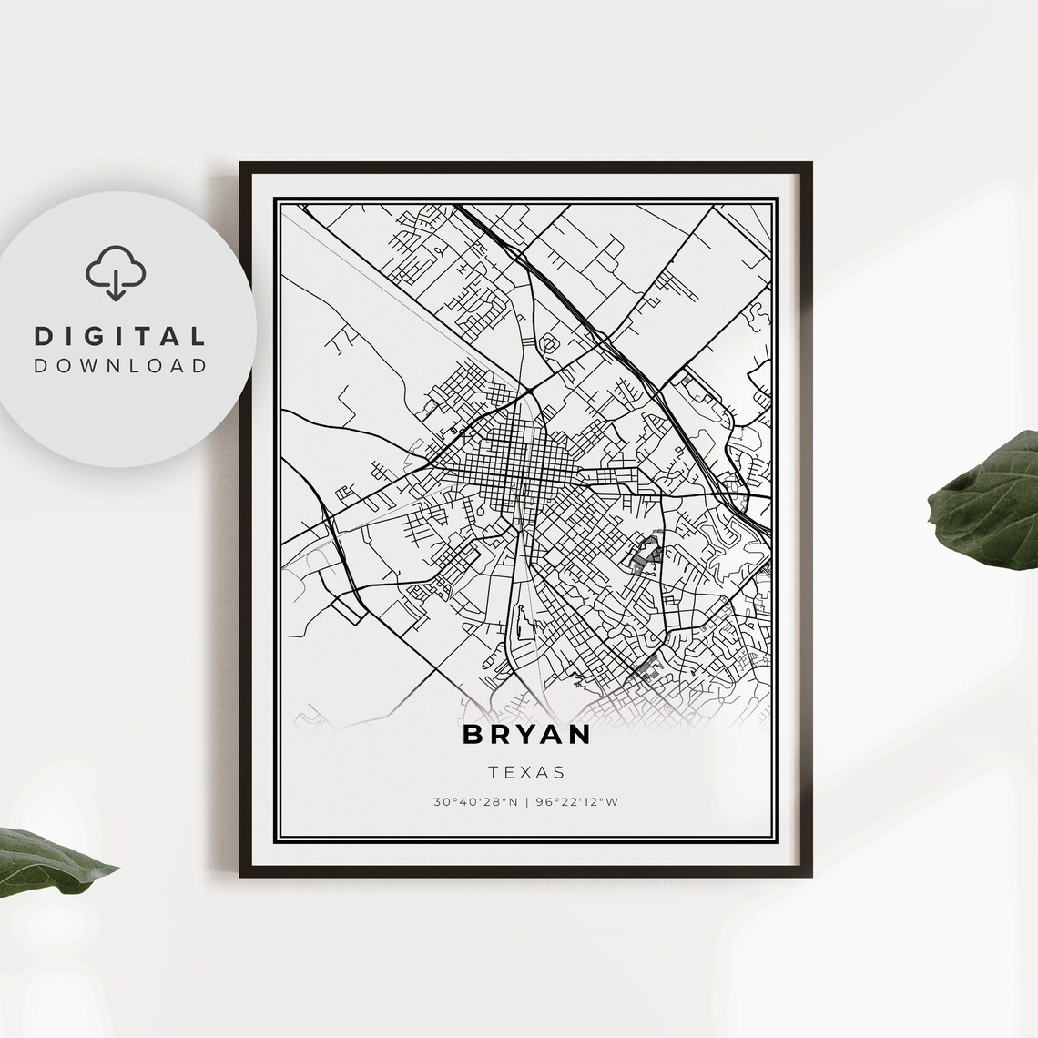 Bryan Map Print Texas TX USA Map Art Poster College Station - Etsy