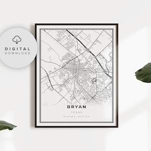 Bryan Map Print, Texas TX USA Map Art Poster, College Station ...