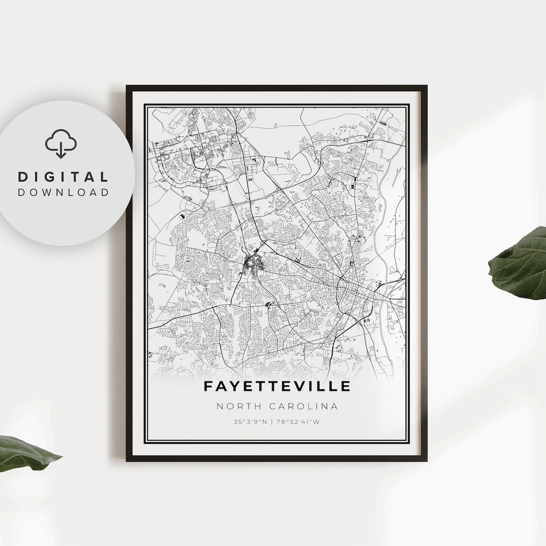 Fayetteville Map Print, North Carolina NC USA, Printable City Street ...