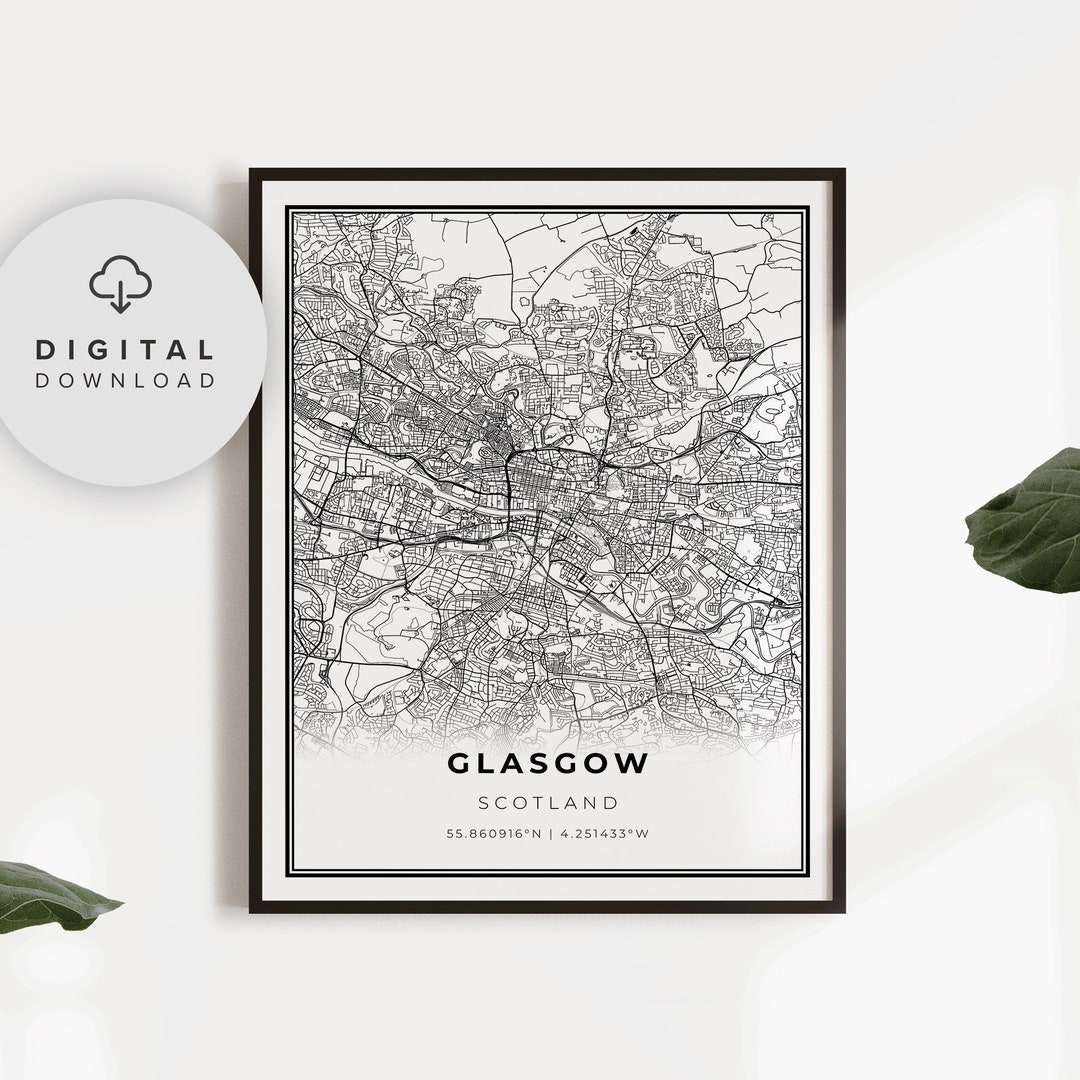 Glasgow Map Print, Scotland United Kingdom UK Map Art Poster, Printable ...