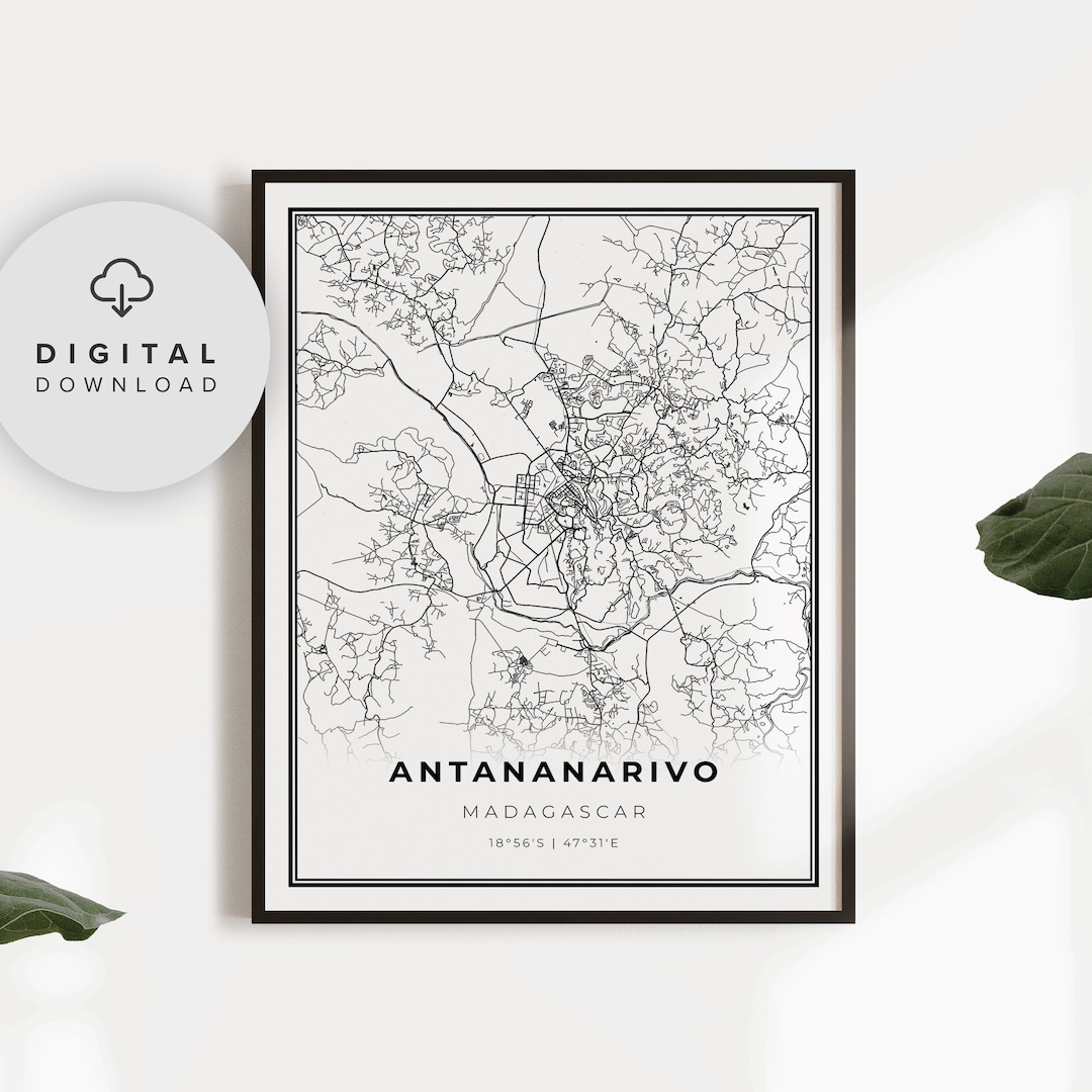 Antananarivo Madagascar Map Art Print, City Street Map (digital ...