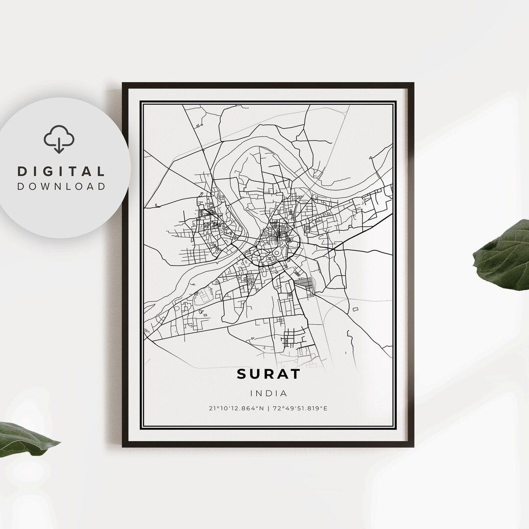 Surat Map Print, India Map Art Poster, Gujarat, Printable City Street ...
