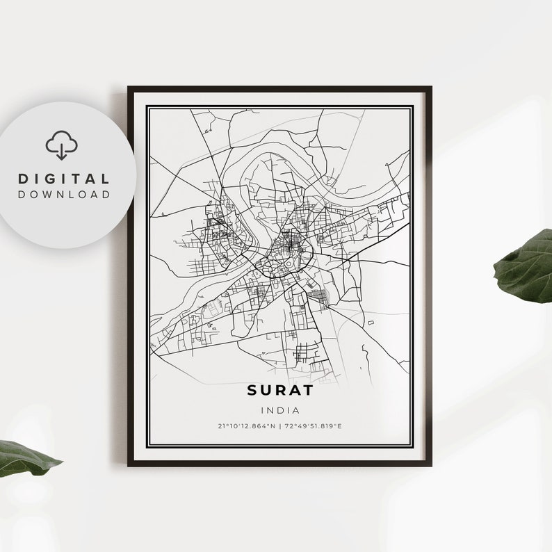 Surat Map Print India Map Art Poster Gujarat Printable City - Etsy