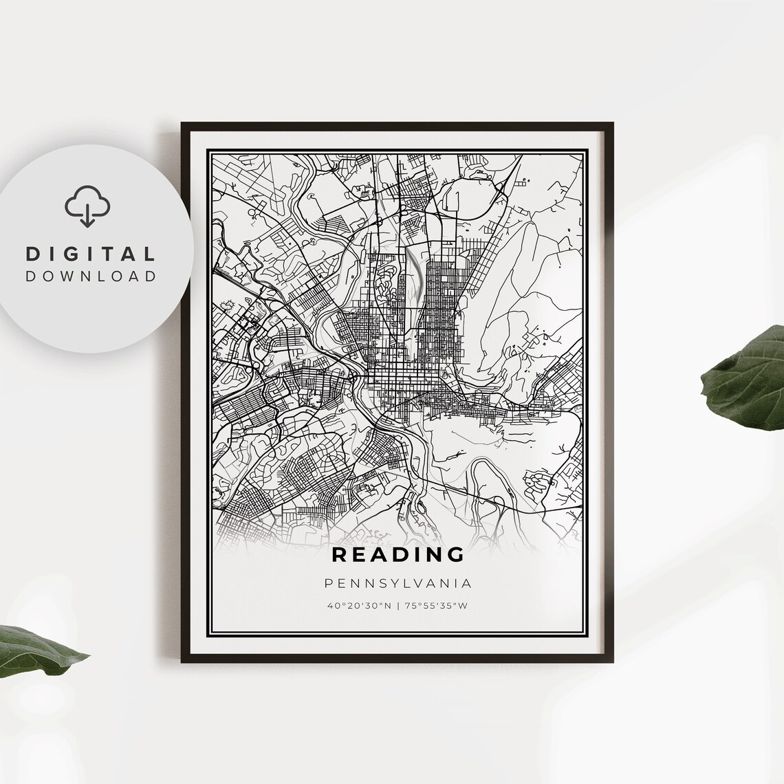 Reading Map Print Pennsylvania PA USA Map Art Poster Berks - Etsy