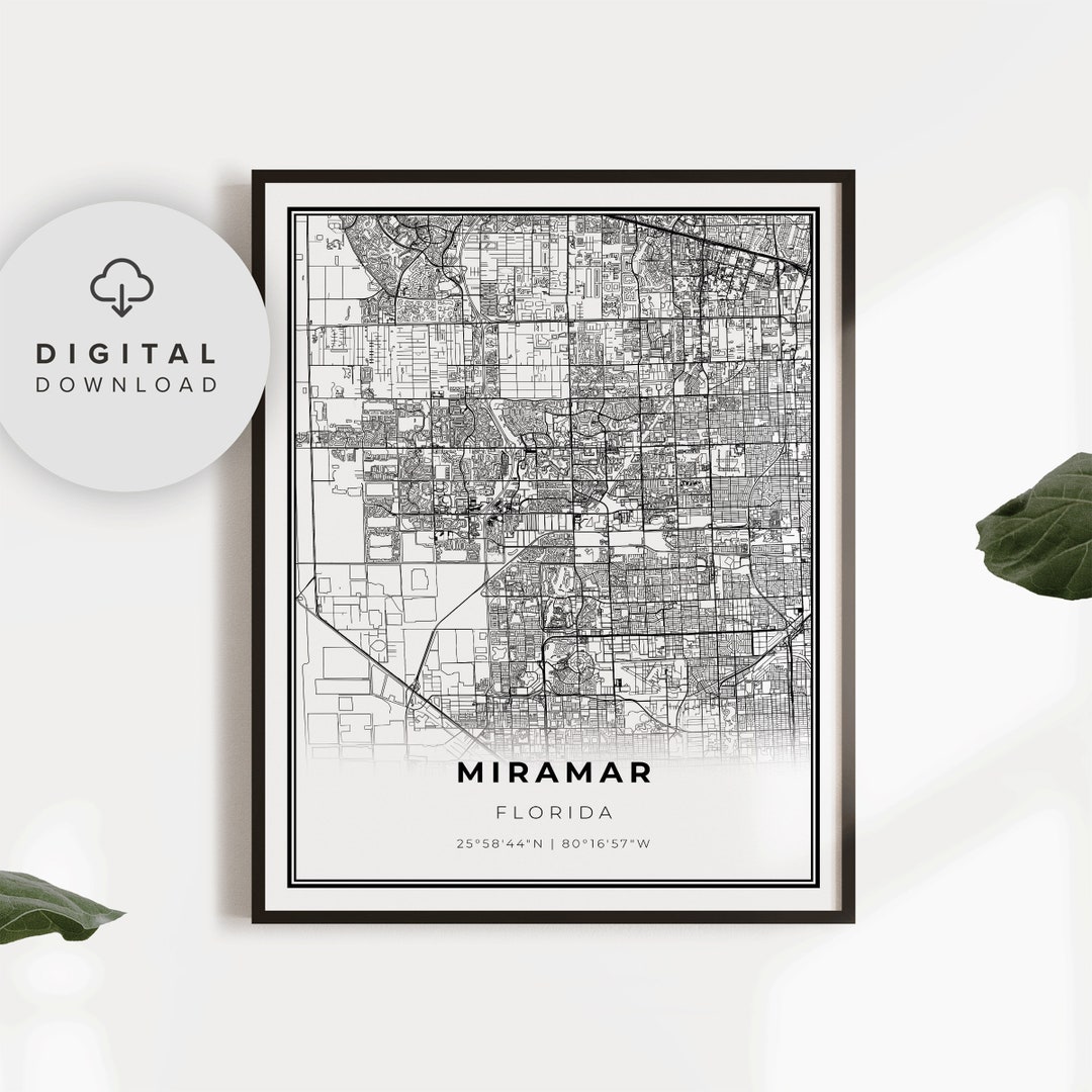 Miramar Florida Map Art Print, City Street Map Poster (digital Download ...