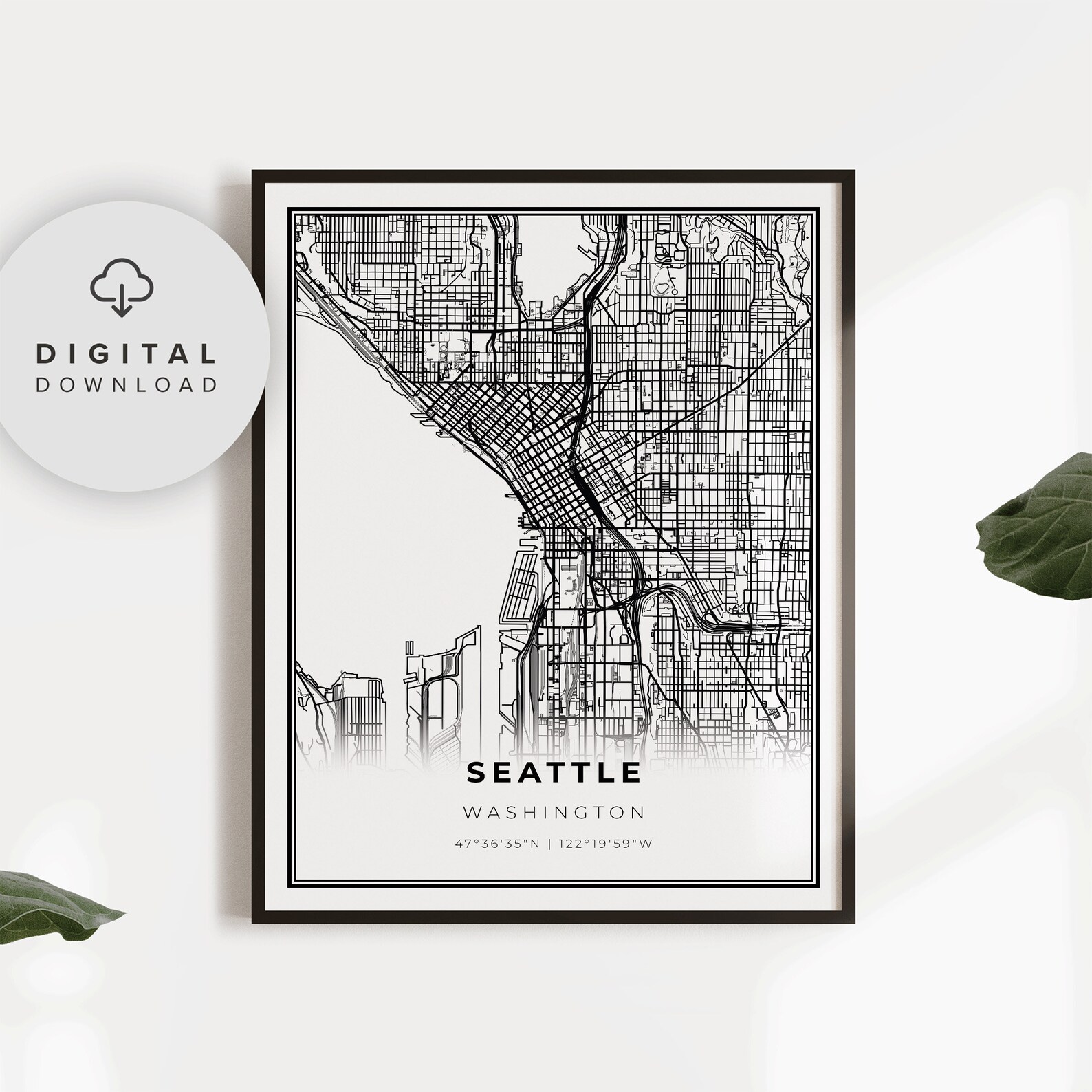 Downtown Seattle Map Print Washington WA USA Map Art Poster - Etsy