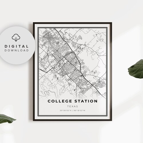 College Station Texas Printable Map Texas A&M Wall Art - Etsy