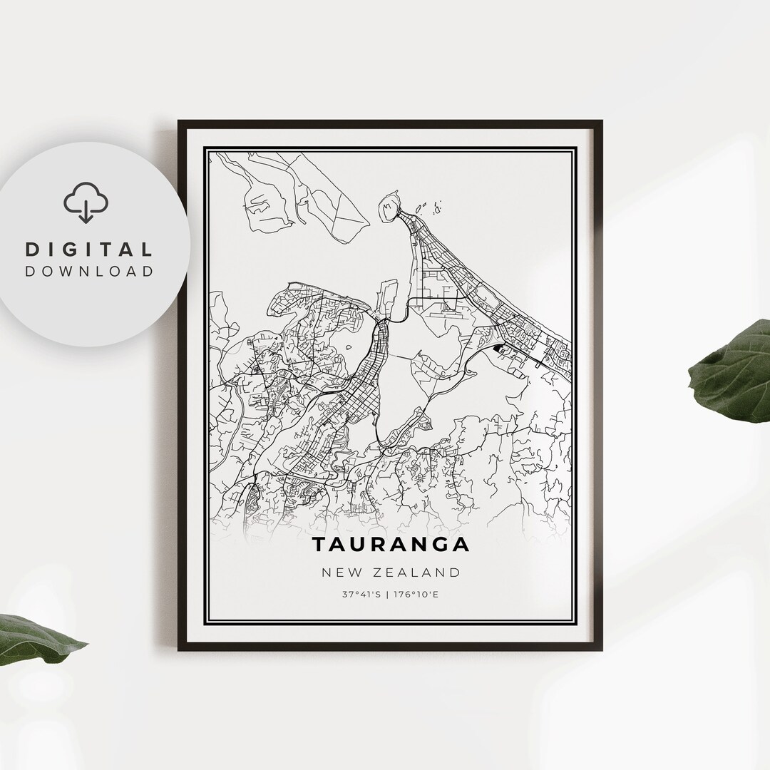Tauranga Map Print, New Zealand Map Art Poster, Bay of Plenty ...