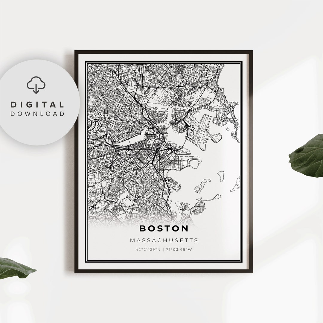 Boston Map Print, Massachusetts MA USA Map Art Poster, Printable City ...
