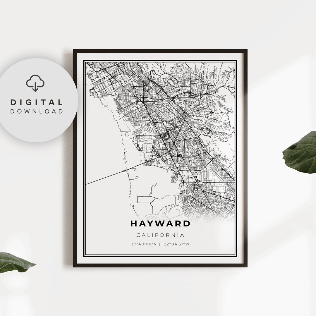 Hayward Map Print, California CA USA Map Art Poster, Printable City ...