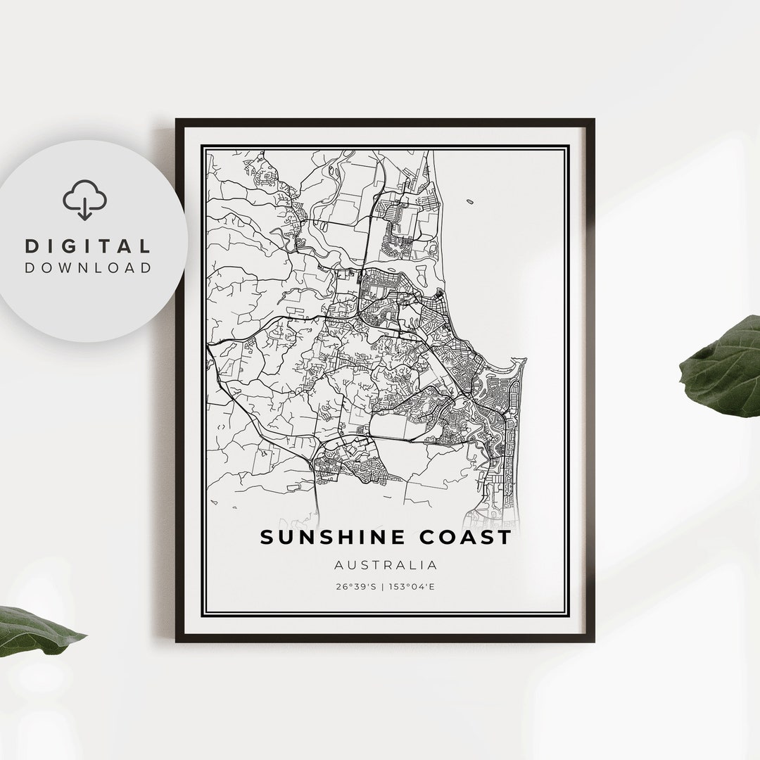 Sunshine Coast Map Print, Australia Map Art Poster, Queensland ...