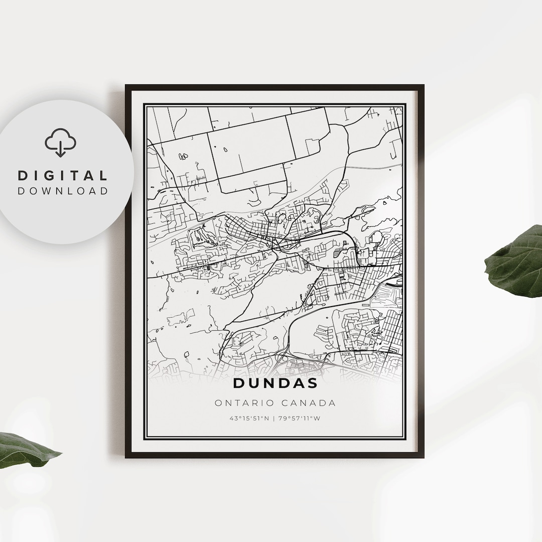 Dundas Map Print, Ontario ON Canada Printable City Street Road Map ...