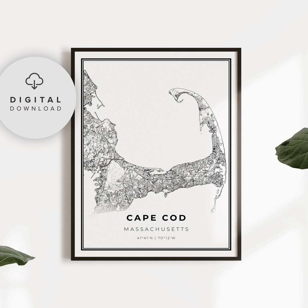Cape Cod Map Print, Massachusetts MA USA Map Art Poster, Printable City ...