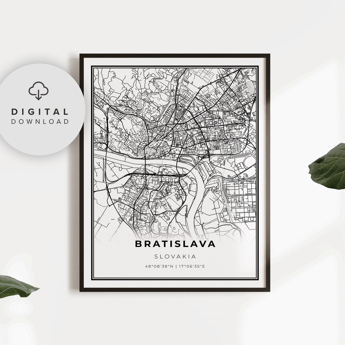 Bratislava Map Print, Slovakia Map Art Poster, Pressburg , Printable ...