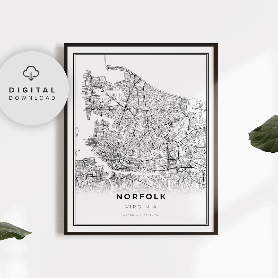 Norfolk Map Print, Virginia VA USA Map Art Poster, Printable City ...