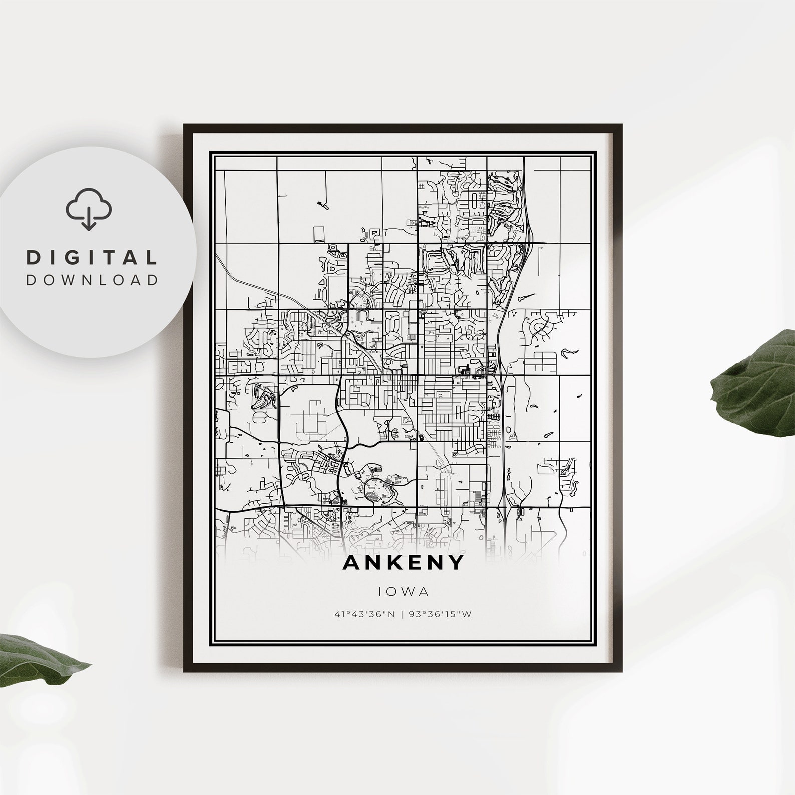Ankeny Iowa Map Art Print, City Street Map Poster (digital Download ...