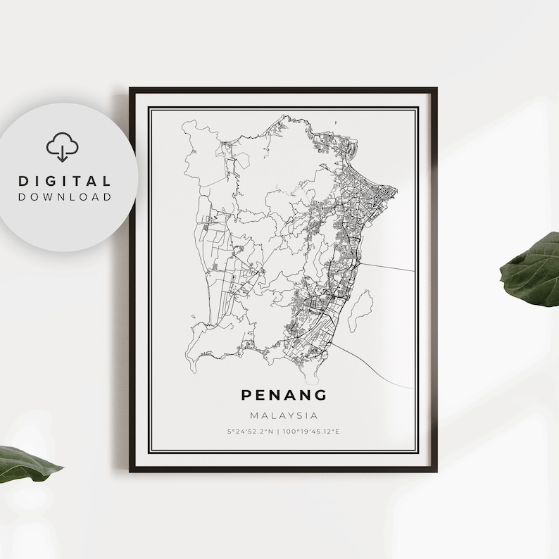 Penang Island Map Print Malaysia Map Art Poster Printable | Etsy