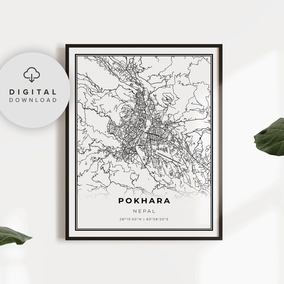Pokhara Map Print, Nepal Map Art Poster, Printable City Street Road Map ...