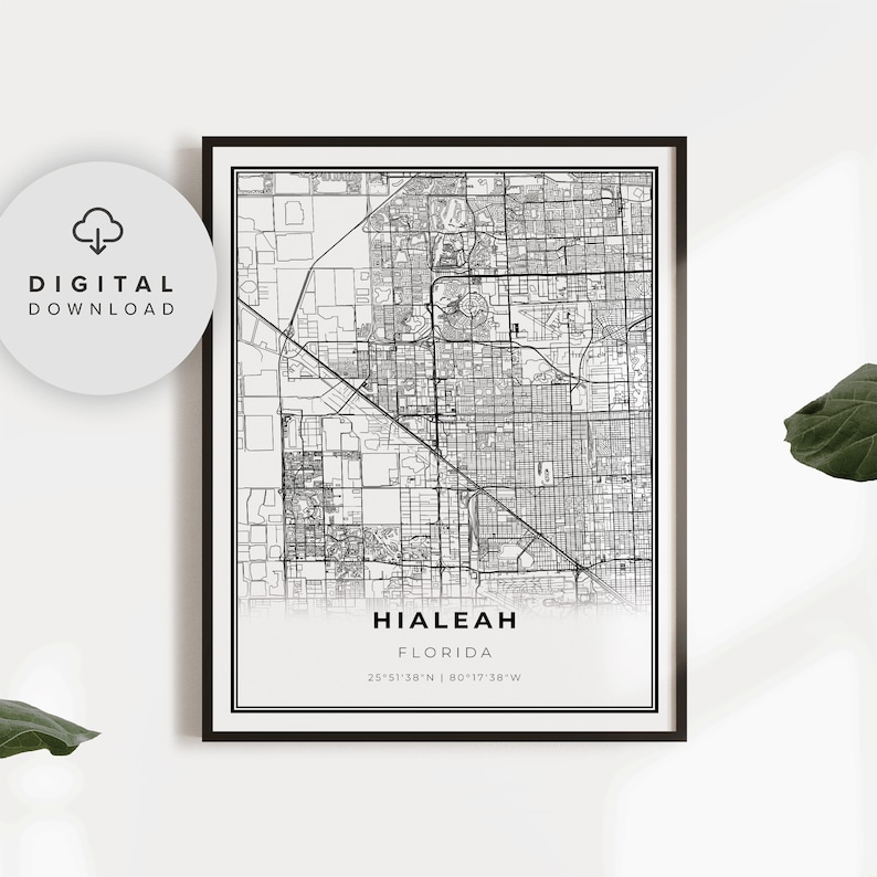 Hialeah Florida Map Art Print, City Street Map (digital Download), NP79 ...
