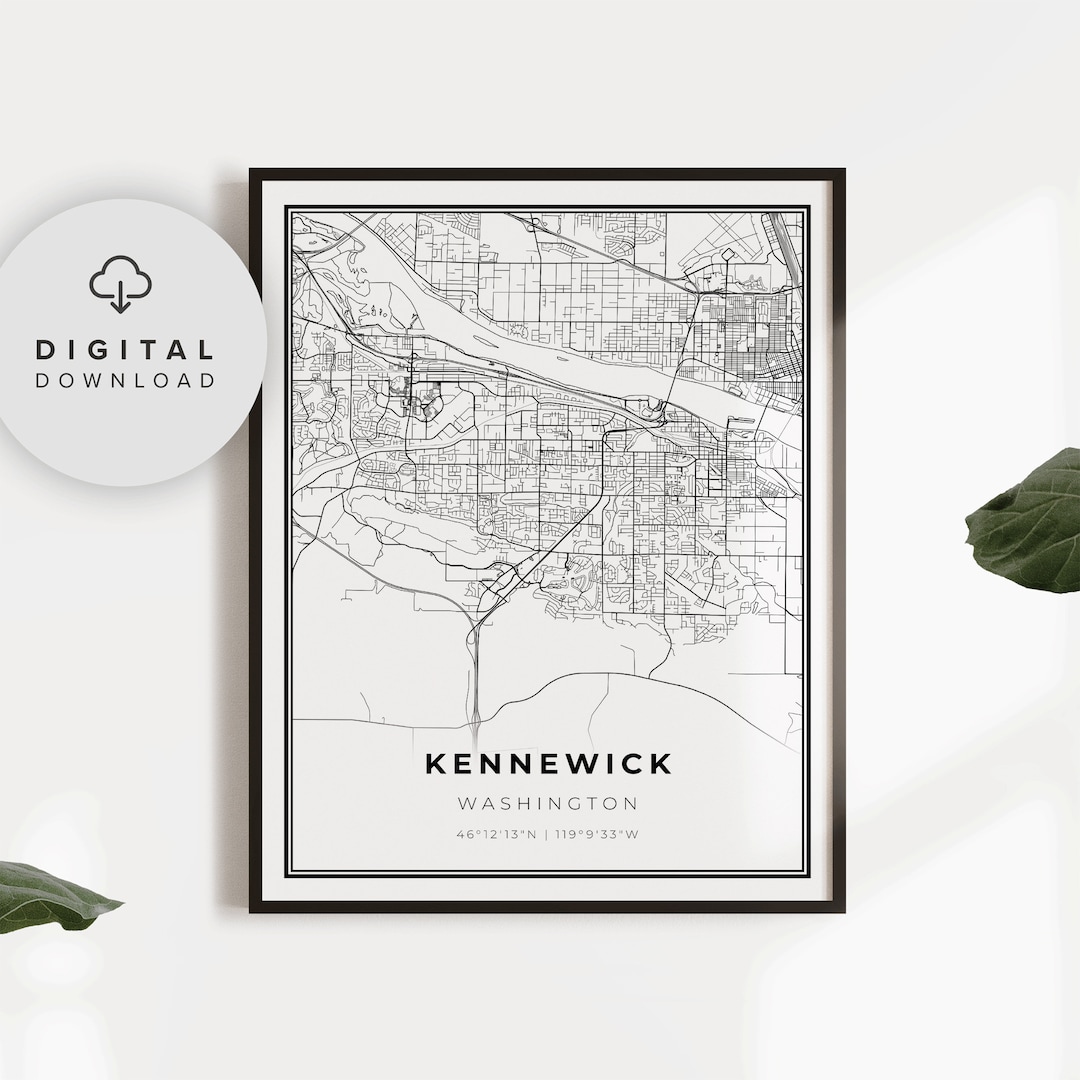 Kennewick Map Print, Washington WA USA Map Art Poster, Tri-cities ...