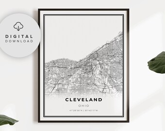 Cleveland Map Print Cleveland Map Poster Wall Art Oh City - Etsy