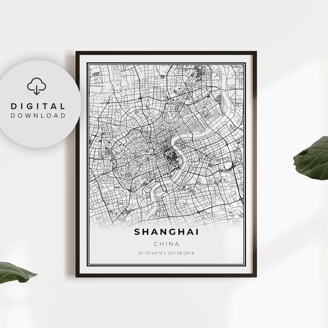 Shanghai Map Print China Map Art Poster Printable City - Etsy