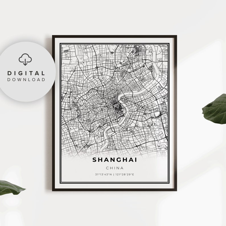 Shanghai Map Print China Map Art Poster Printable city | Etsy