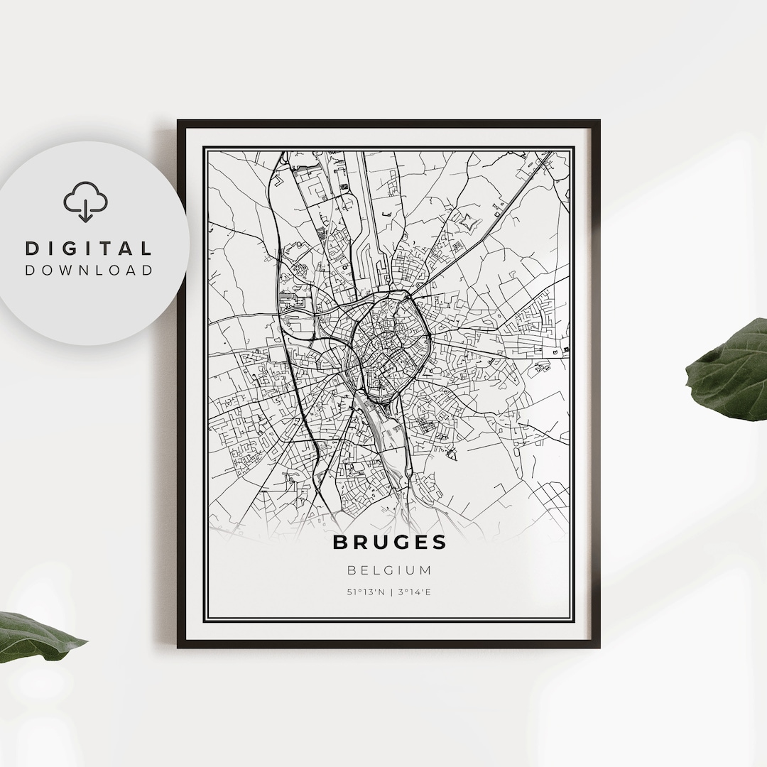 Bruges Map Print, Belgium Map Art Poster, Brugge Flemish, Printable ...