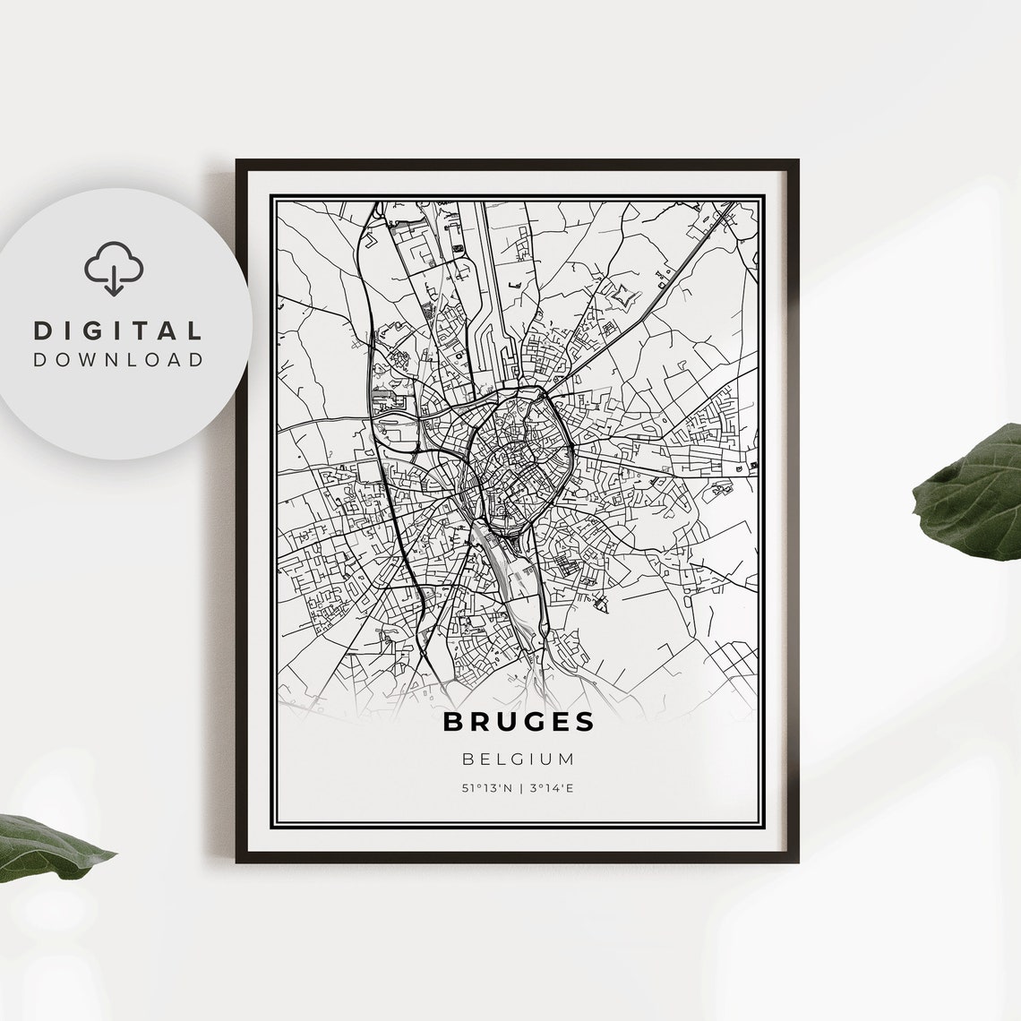 Bruges Map Print, Belgium Map Art Poster, Brugge Flemish, Printable ...