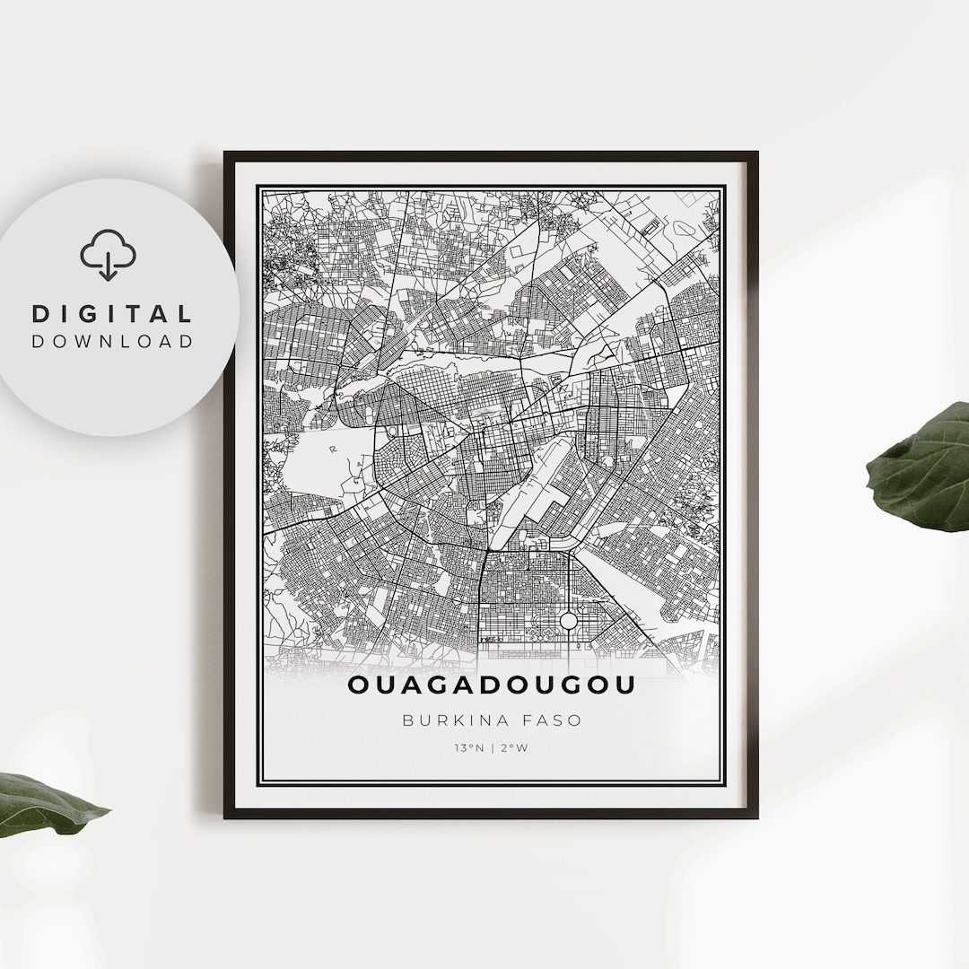 Ouagadougou Map Print, Burkina Faso Map Art Poster, Wagadugu, Printable ...