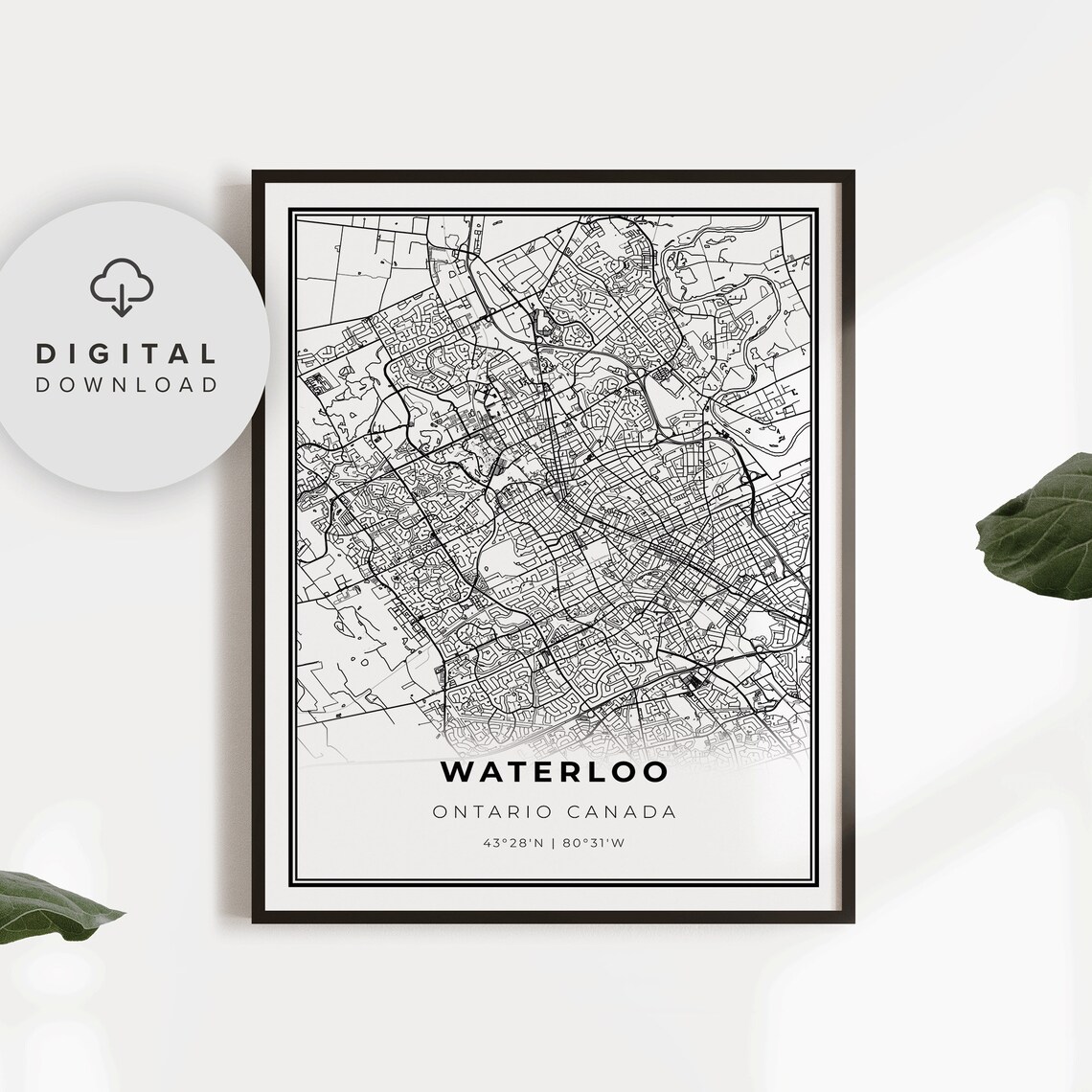 Waterloo Ontario Map Print, ON Canada Map Art Poster, Kitchener ...