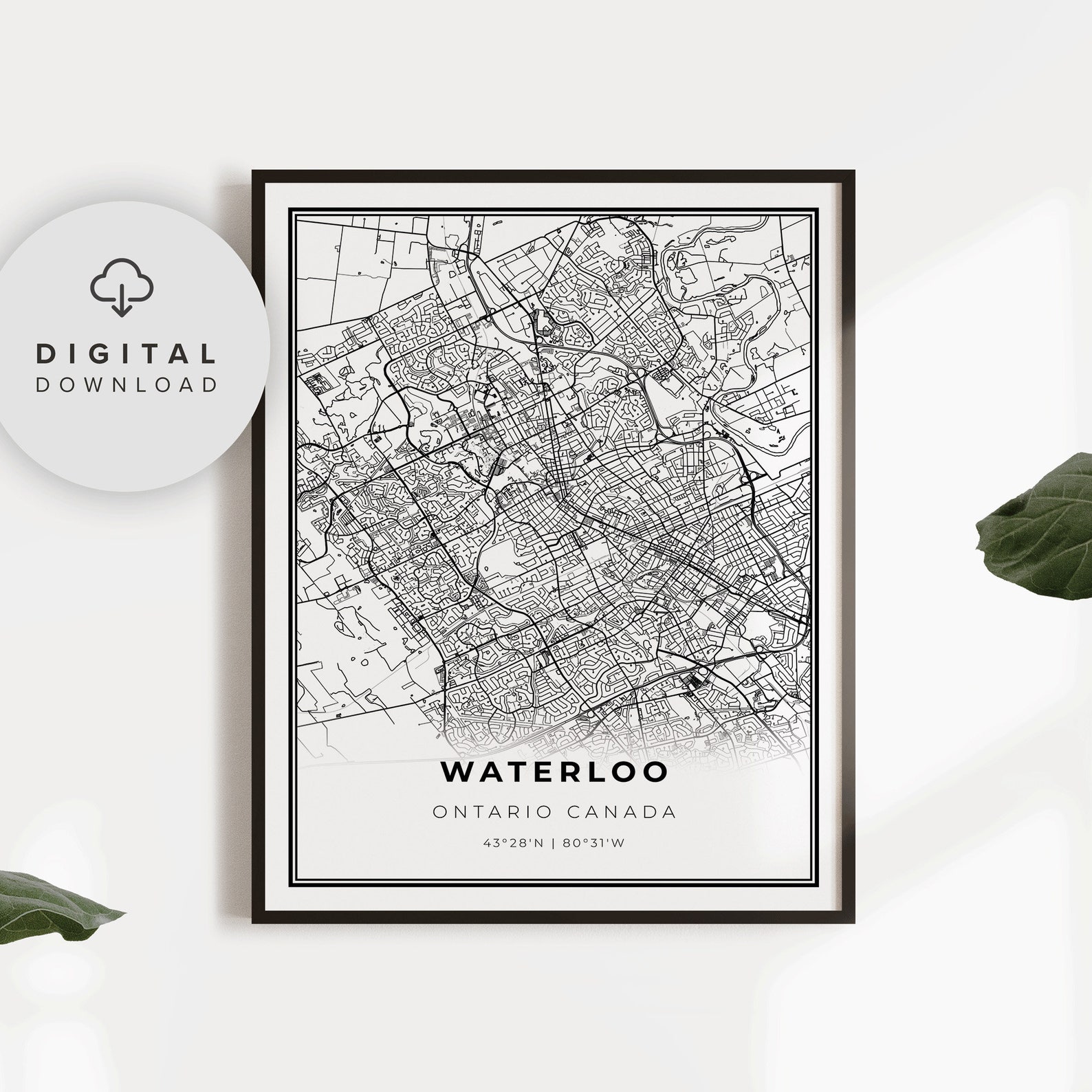 Waterloo Ontario Map Print ON Canada Map Art Poster | Etsy