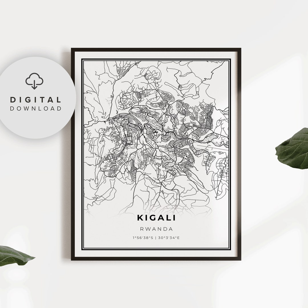 Kigali Map Print, Rwanda Map Art Poster, Printable City Street Road Map ...
