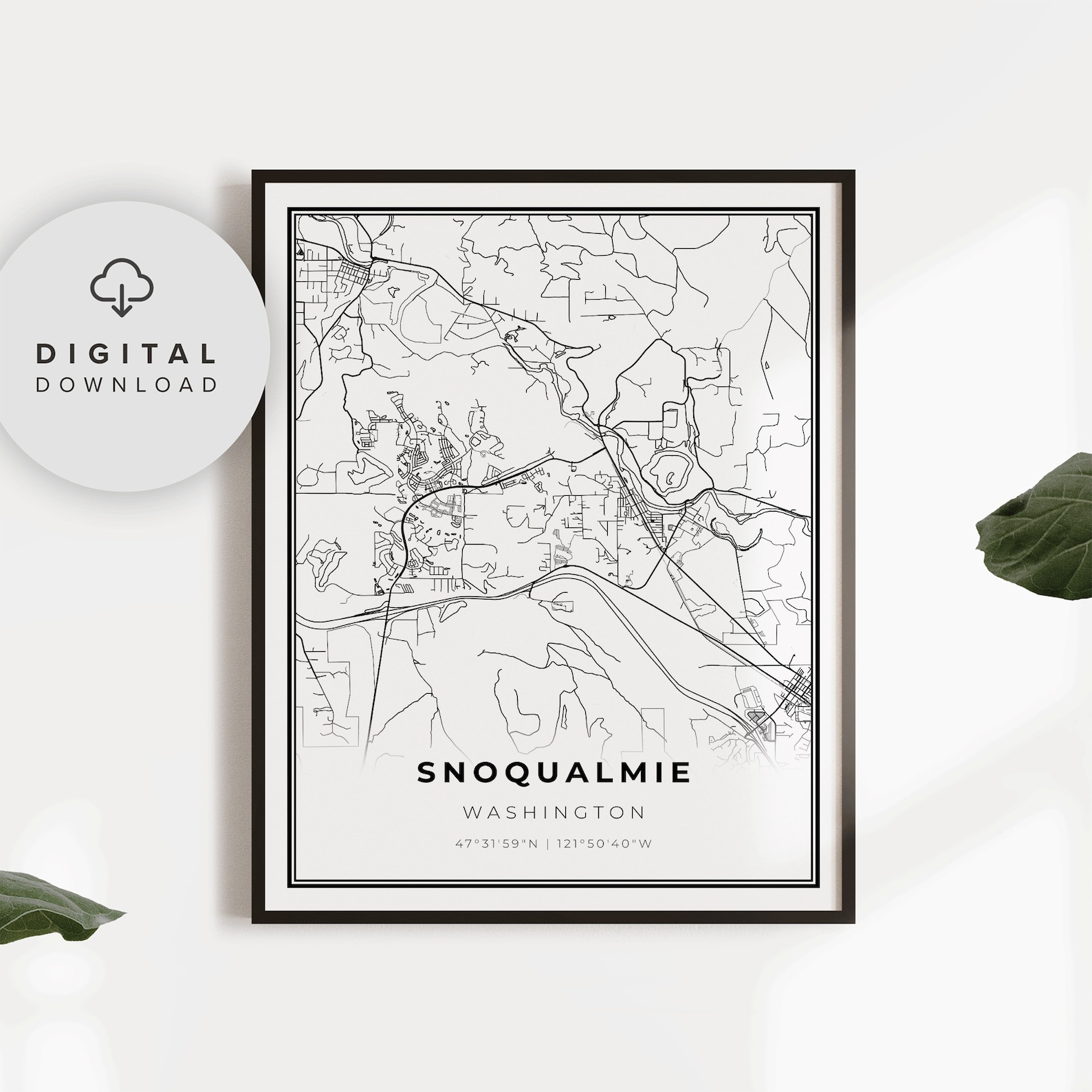 Snoqualmie Map Print, Washington WA USA Map Art Poster, Printable City ...