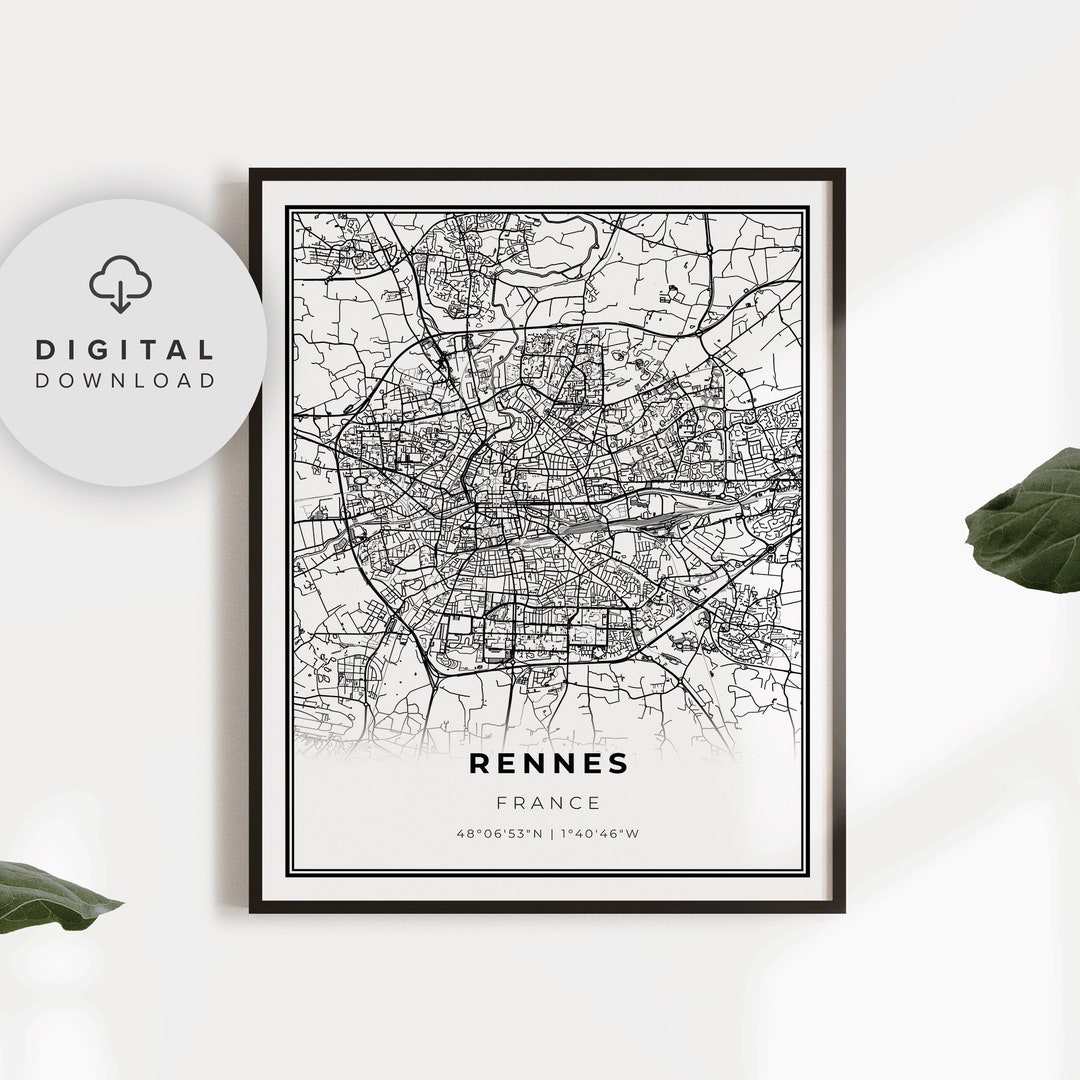 Rennes Map Print, France, Map Art Poster, Printable City Street Road ...